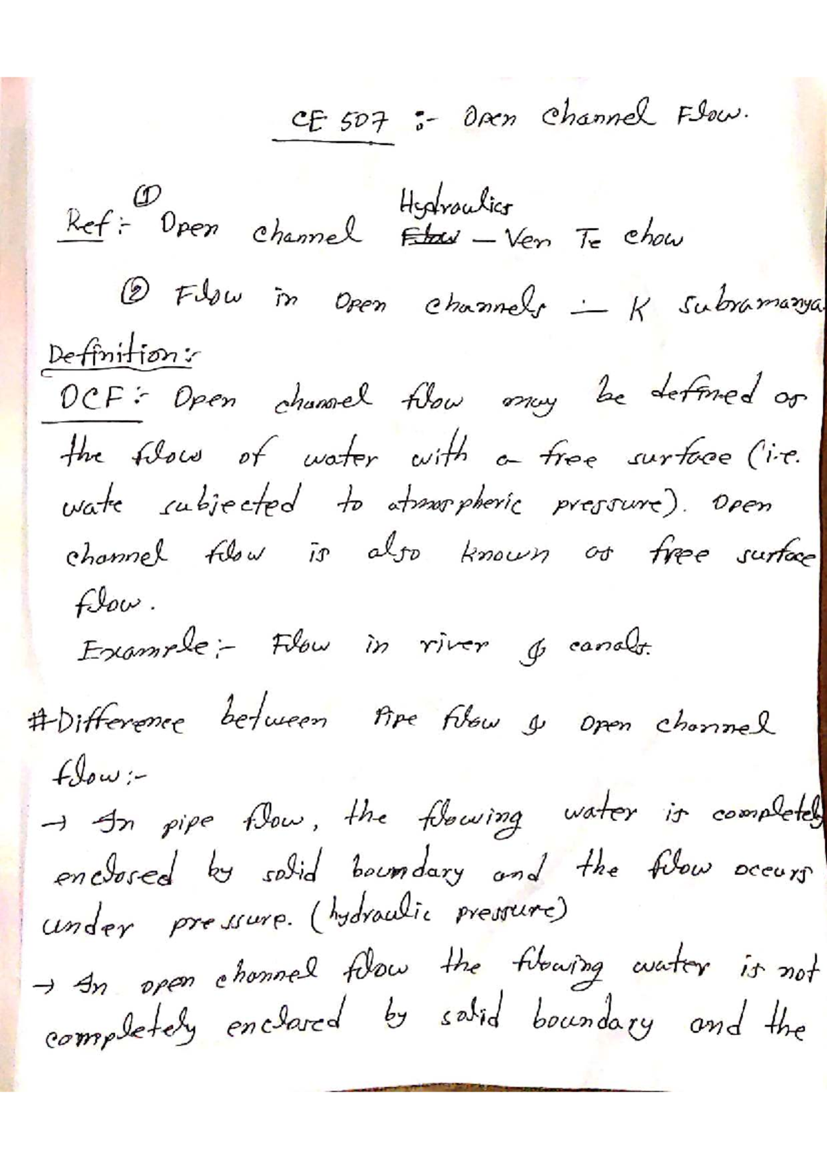 Lec 1 (CE 507) - Fundamentals of Open Channel Flow - Studocu