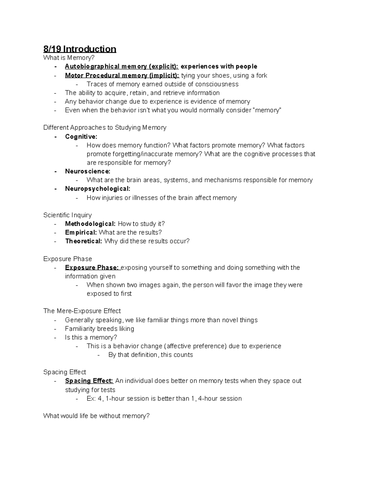 Memory Study Notes: Understanding Memory Types and Processes - Studocu