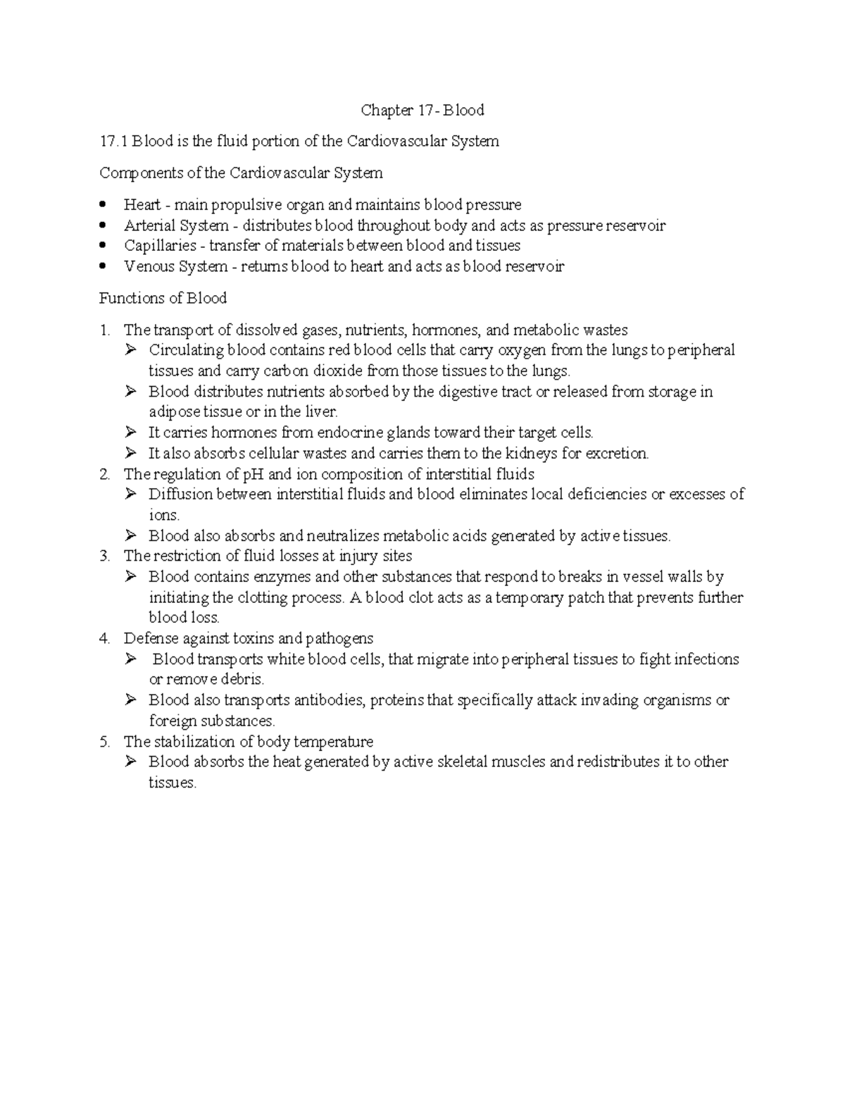 Chapter 17-Blood - notes - Chapter 17- Blood 17 Blood is the fluid ...