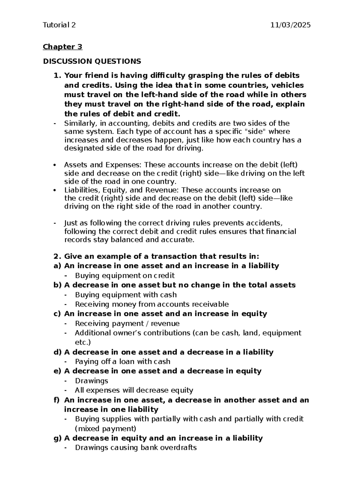 Tutorial 2 - Chapter 3 Discussion Questions & Exercises - Studocu