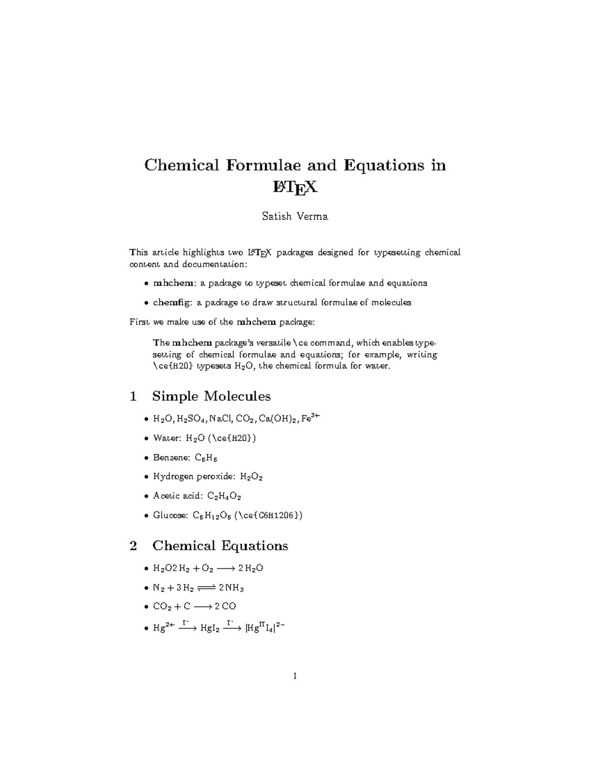 Chemistry Equations in LATEX: Using mhchem & chemfig - Studocu
