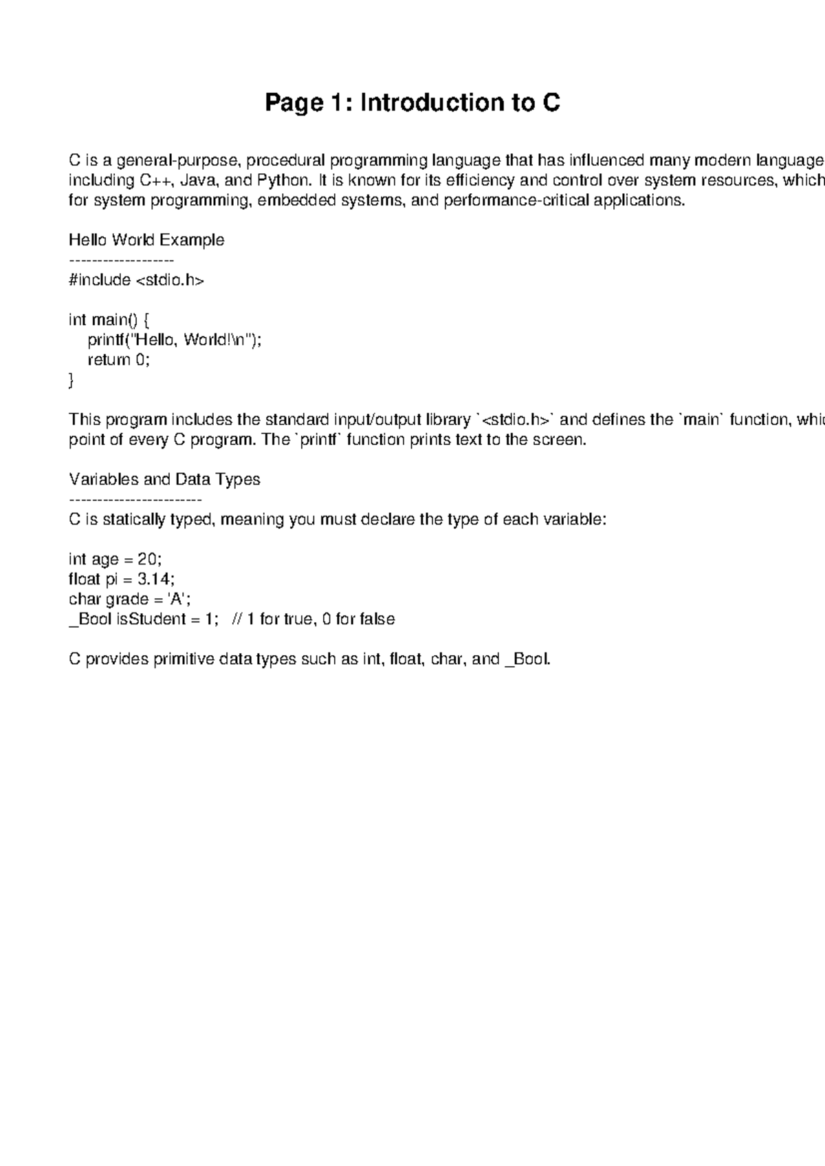 Basics of C Programming: Intro to C, Control Structures & Pointers - Studocu