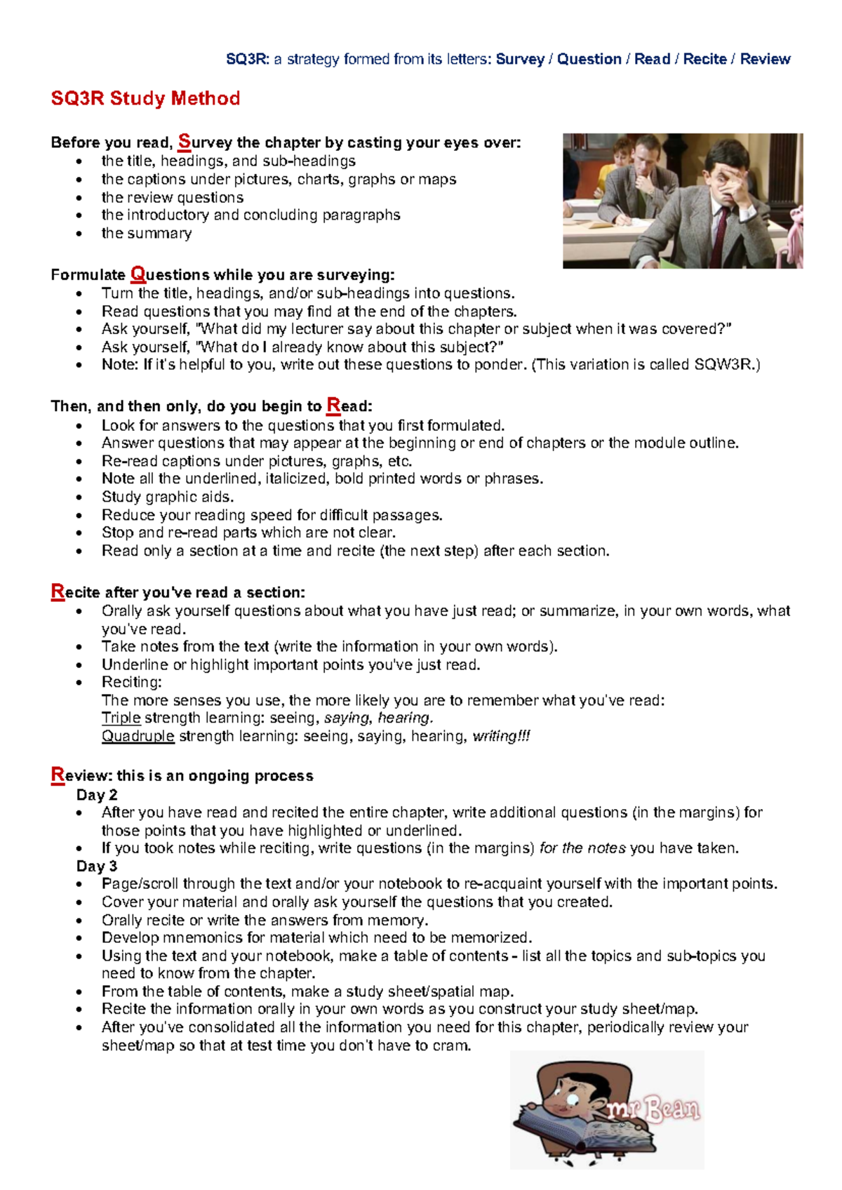 SQ3R Study Method: Effective Reading and Retention Strategies - Studocu