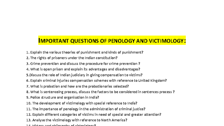 Important Questions on Penology & Victimology: Theories, Rights & More ...