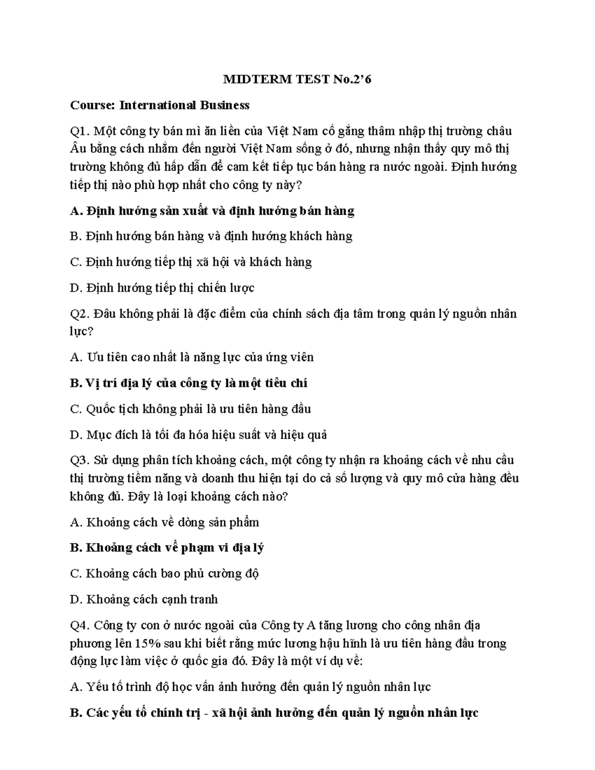 MIDTERM TEST No.1 - International Business Exam Questions - Studocu
