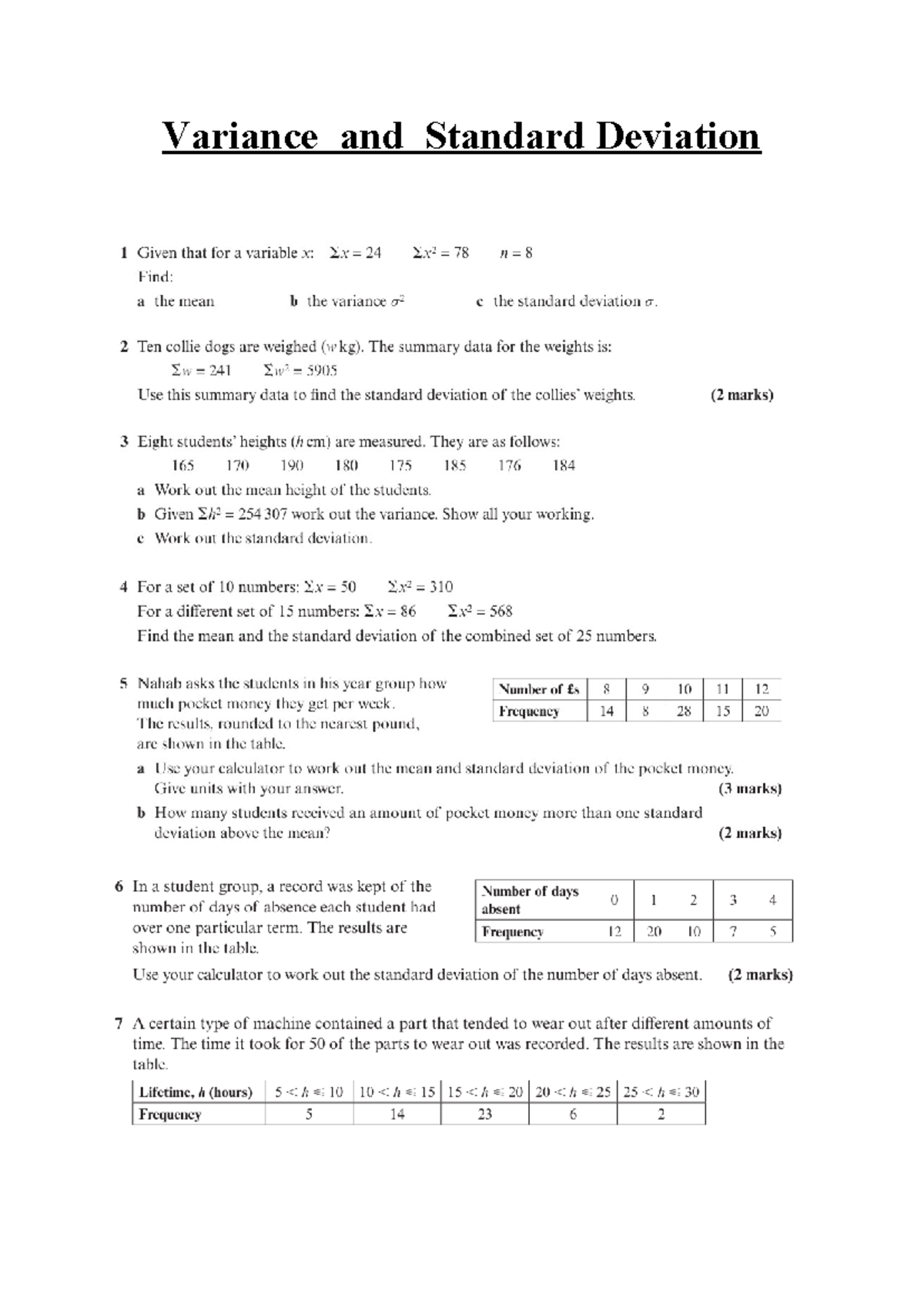 Variance and Standard Deviation - 2 Ten collie dogs are weighed (wkg ...