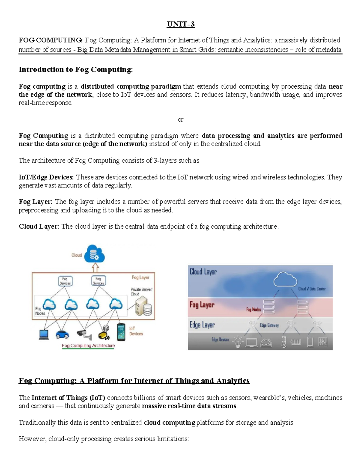Fog Computing and Big Data Metadata Management in Smart Grids: UNIT-3 ...