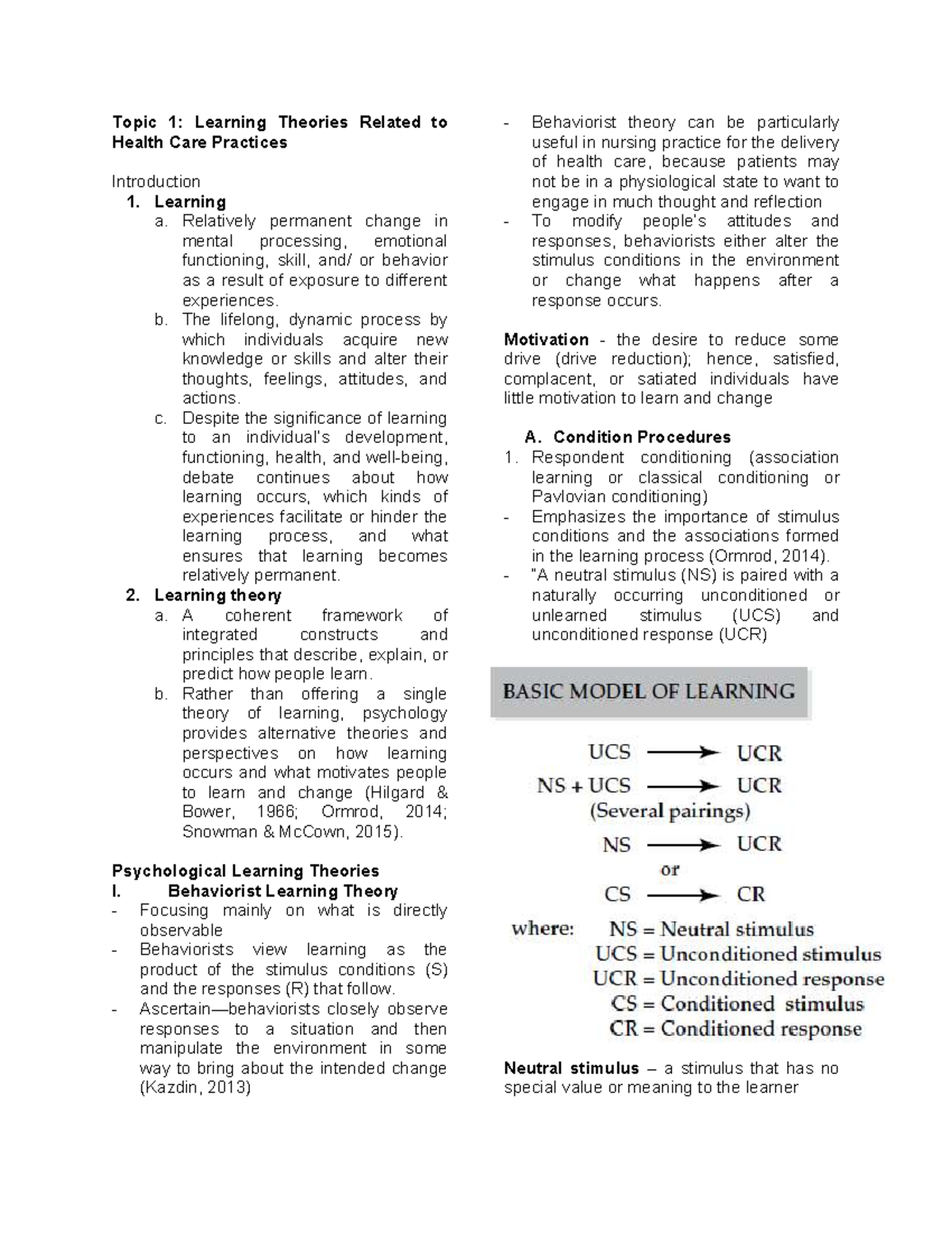 Module 1: Learning Theories in Health Education - Prelim Notes - Studocu