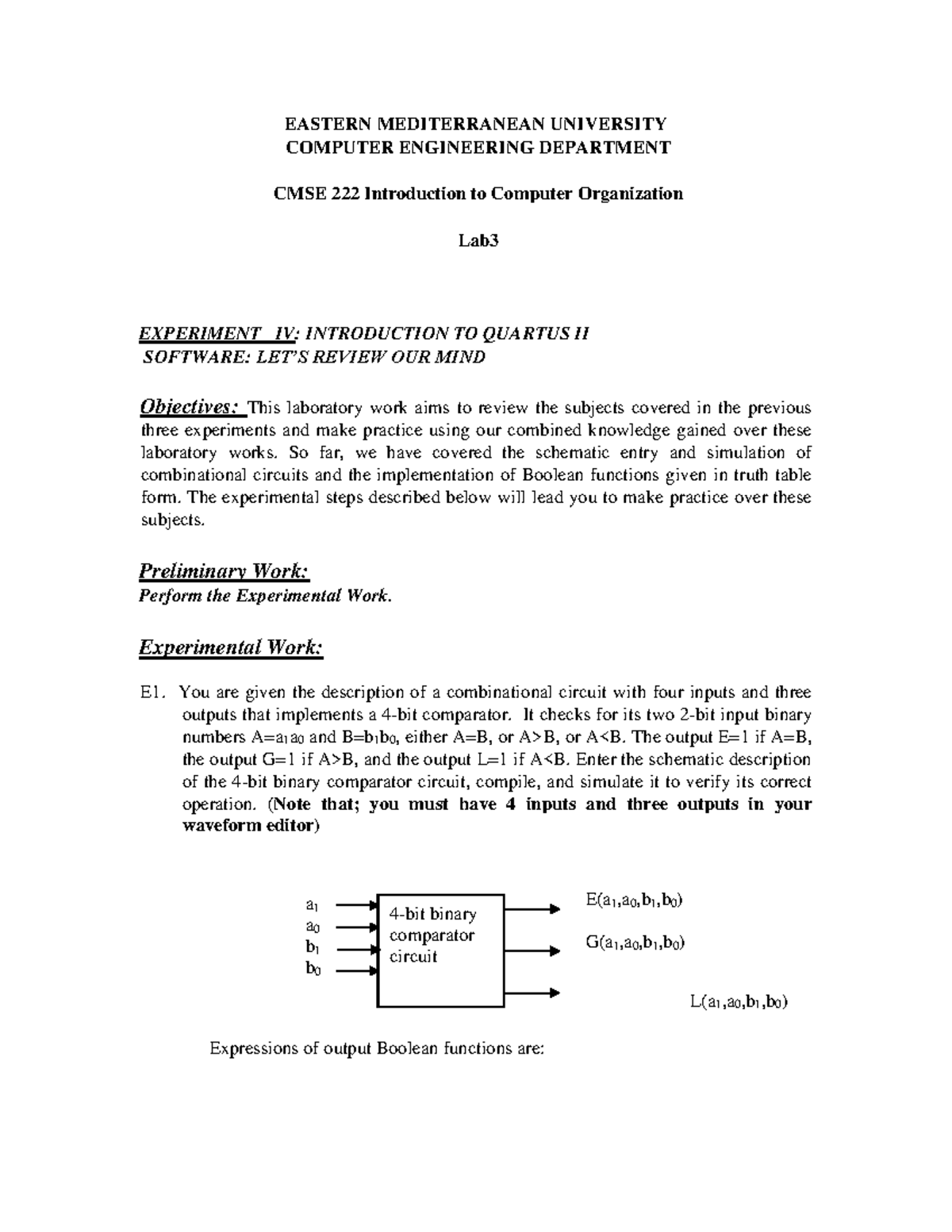 CMSE 222 Lab 3: Introduction to Quartus II Software and Experiments - Studocu