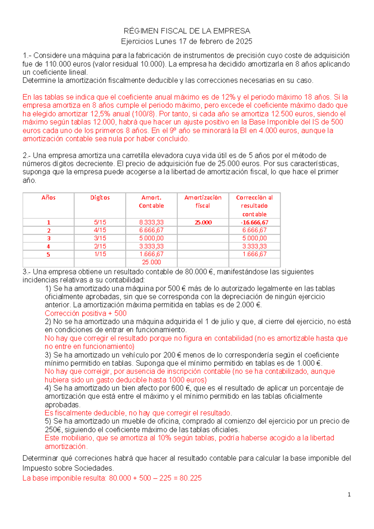 RÉGIMEN FISCAL DE LA EMPRESA: Ejercicios y Ajustes - 24 Feb 2025 - Studocu