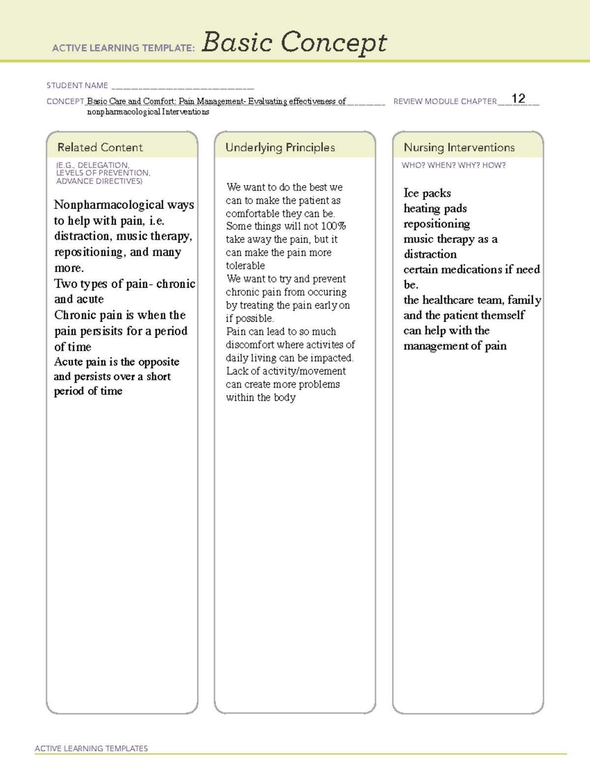ATI Templates for OB: Basic Care & Comfort Pain Management Concepts ...