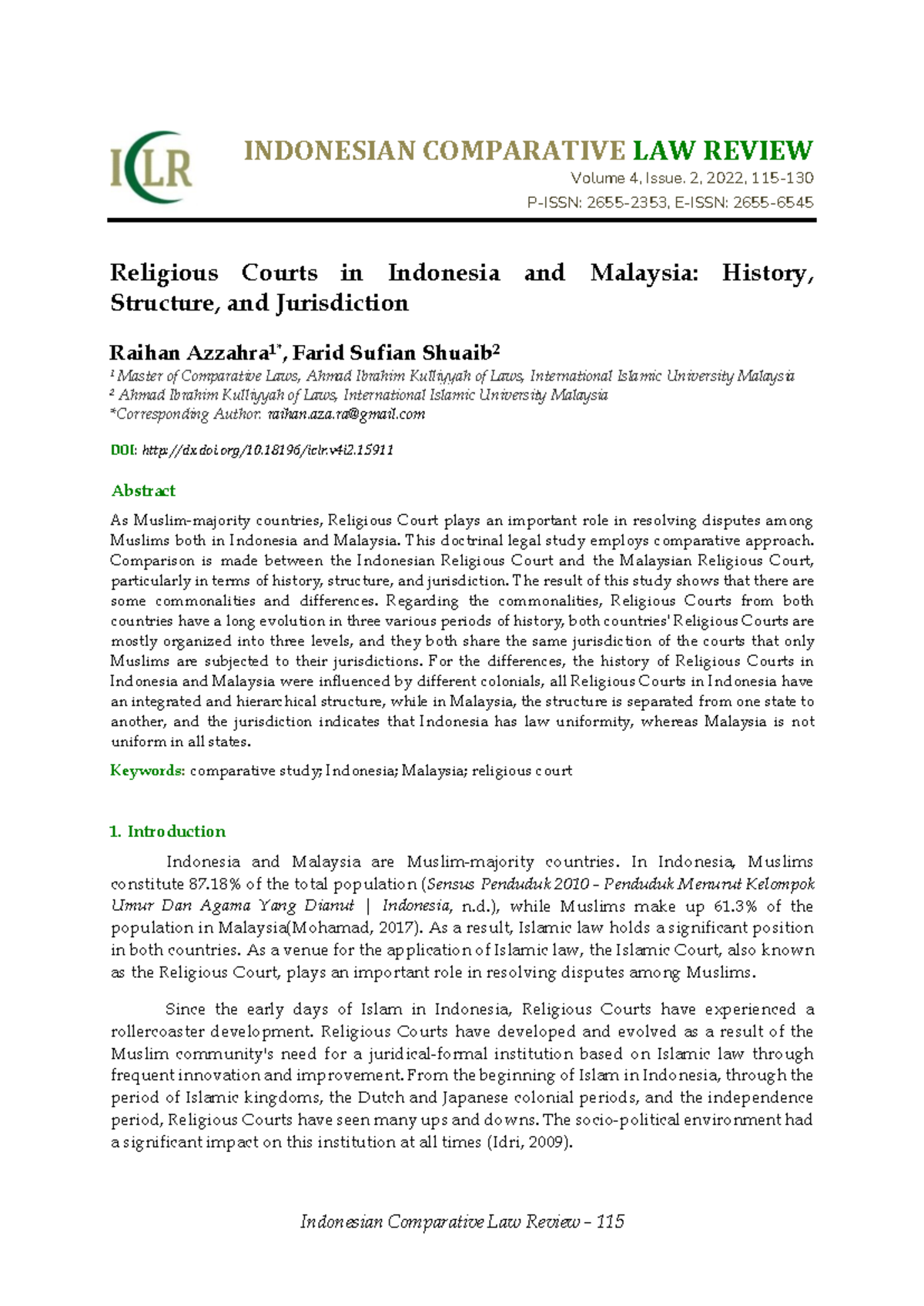 Religious Courts in Indonesia and Malaysia: A Comparative Study (ICLR ...
