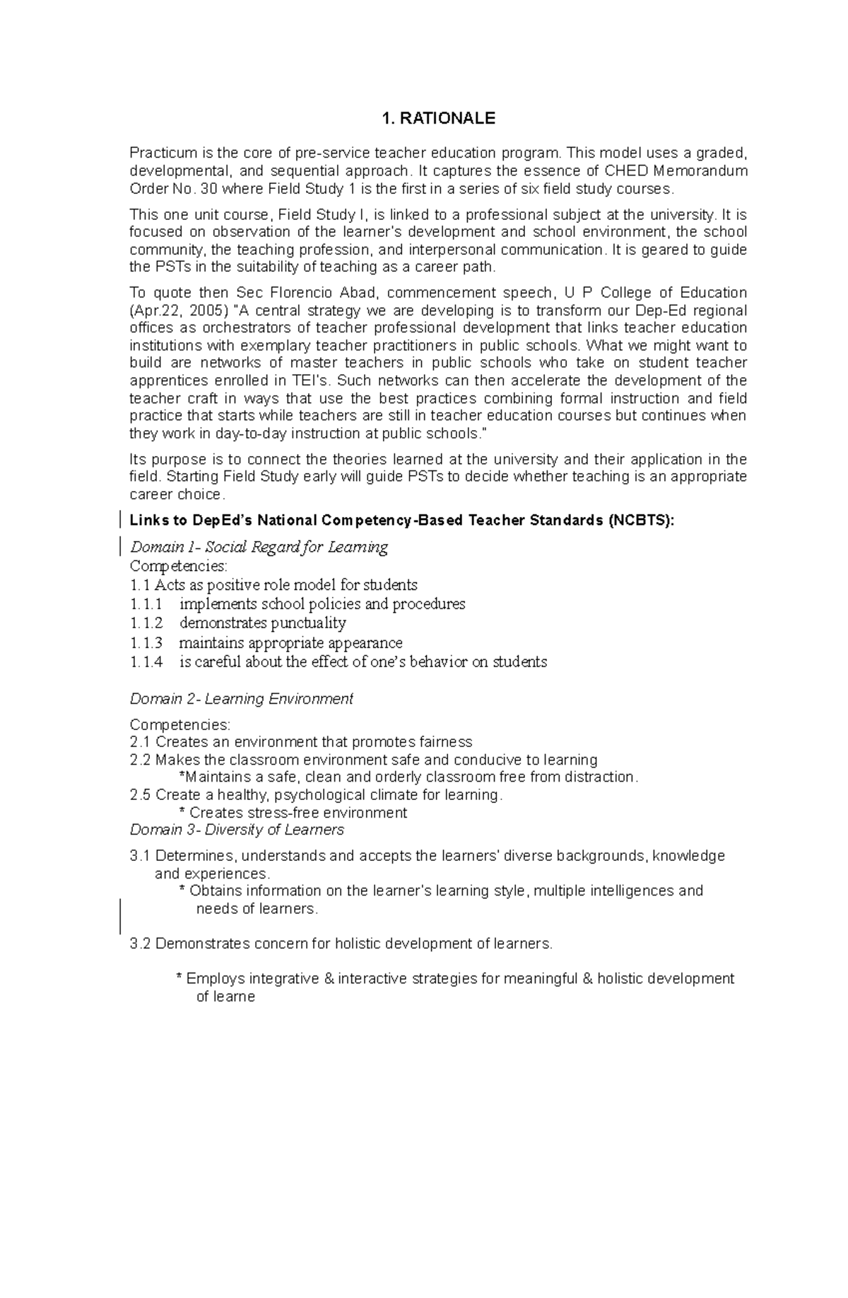 Field Study 1 Module: Observations and Practicum Guidelines - Studocu