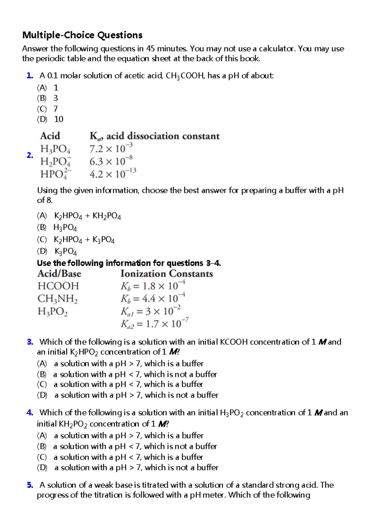 AP Chemistry - Equilibrium MC Practice Questions and Answers - Studocu
