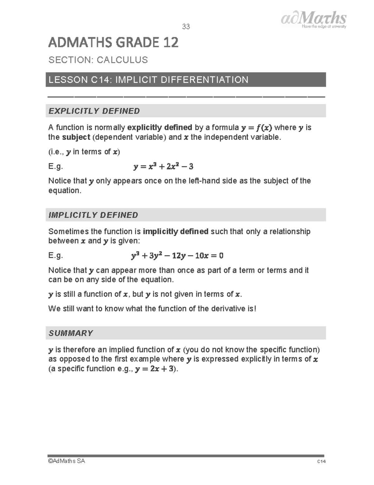 Admaths C14-15 - Implicit Differentiation & Trig Derivatives Notes ...