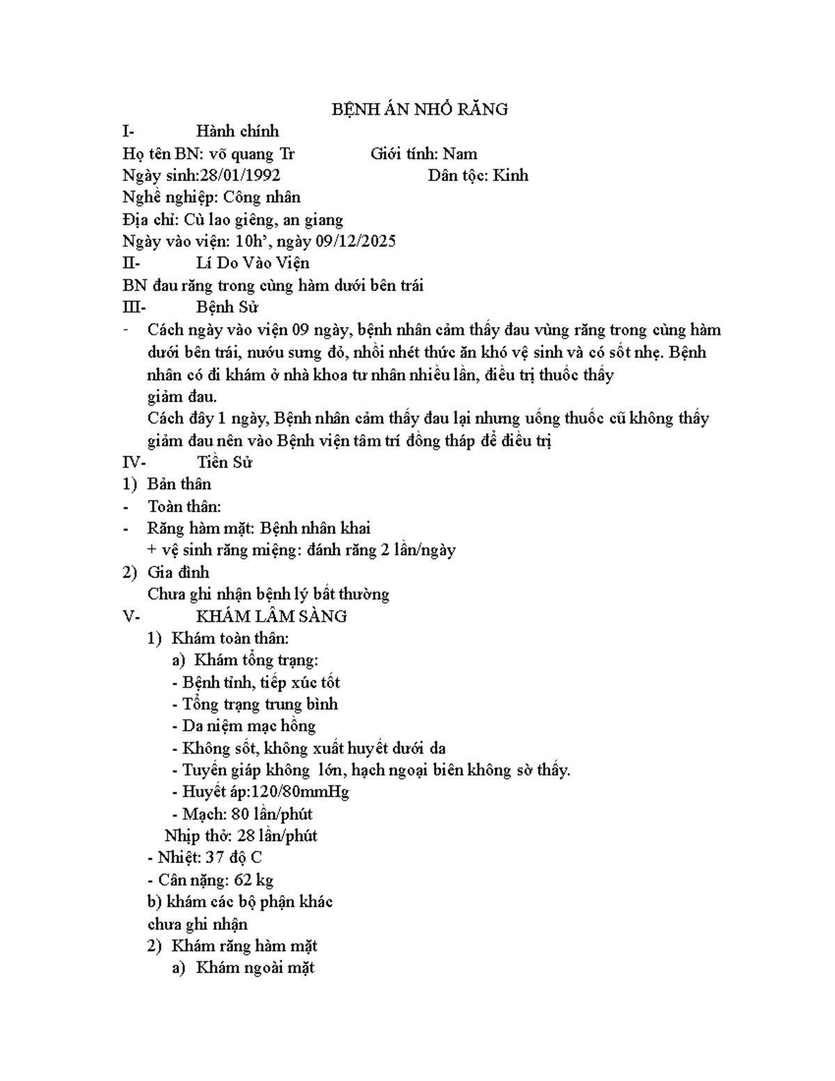 BỆNH ÁN NHỔ RĂNG R38 - Thi RHM 5555 - Studocu