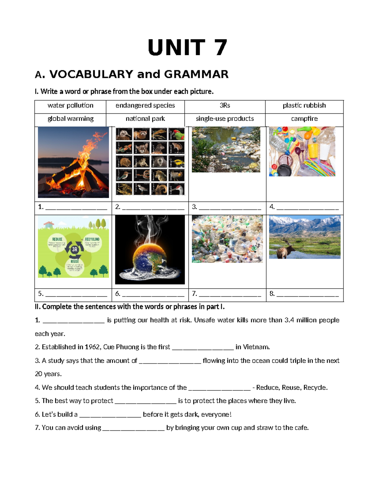 UNIT 7. Environmental Protection: Vocabulary and Grammar Exercises ...