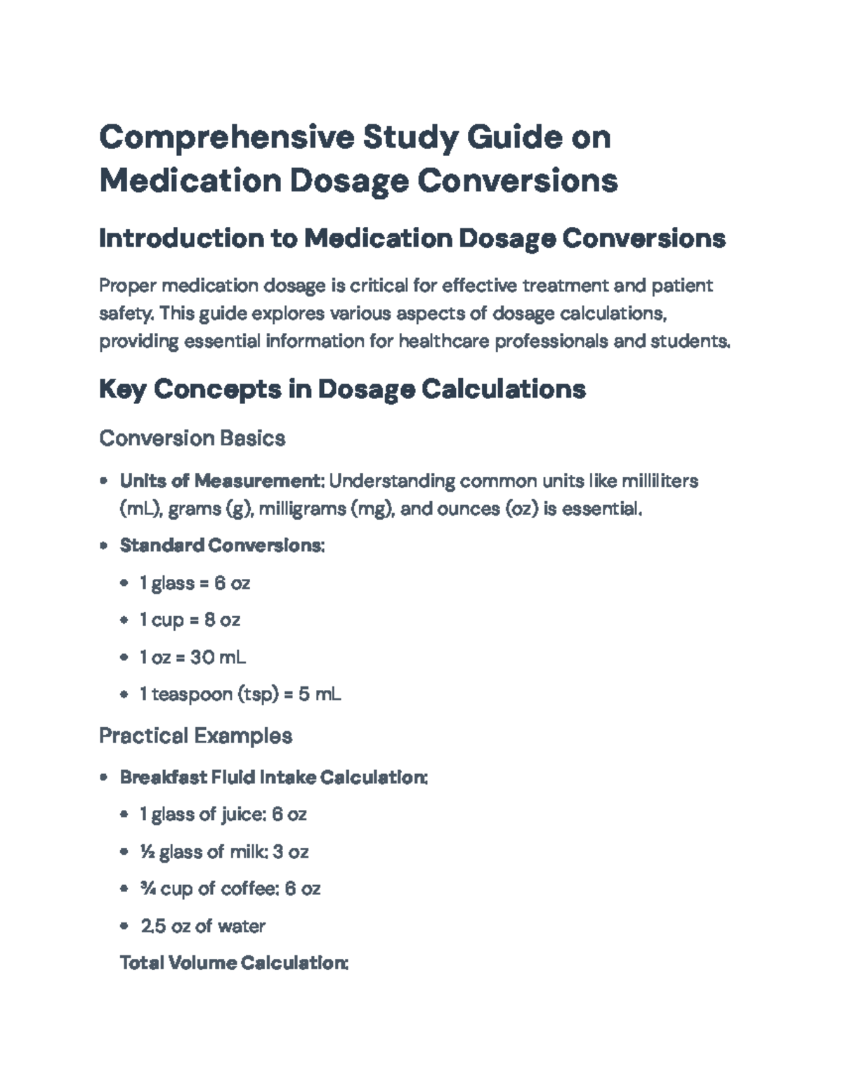 Medication Dosage Conversion Study Guide: Essential Calculations for ...