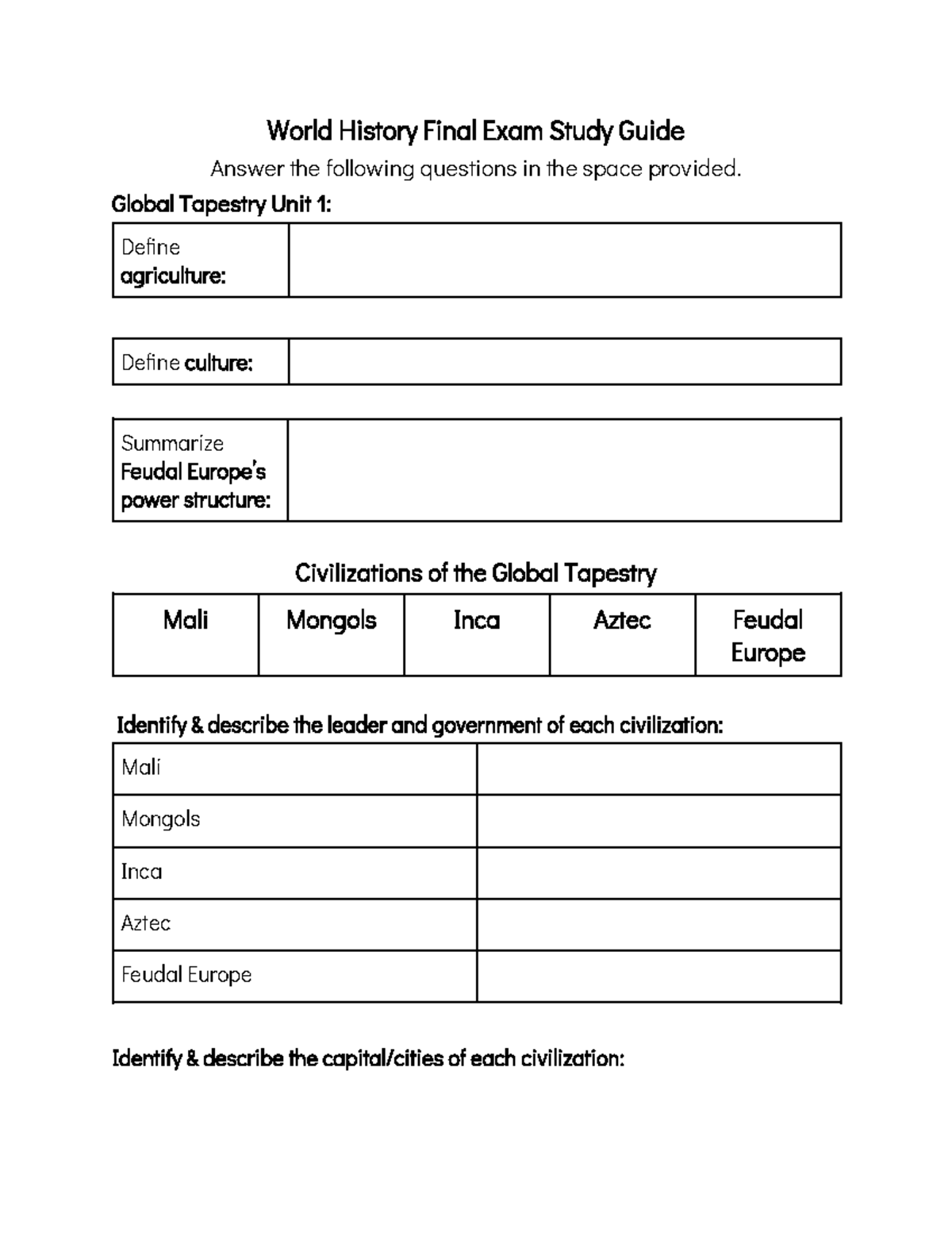 World History Final Exam Study Guide (Unit 1-7 Overview) - World ...