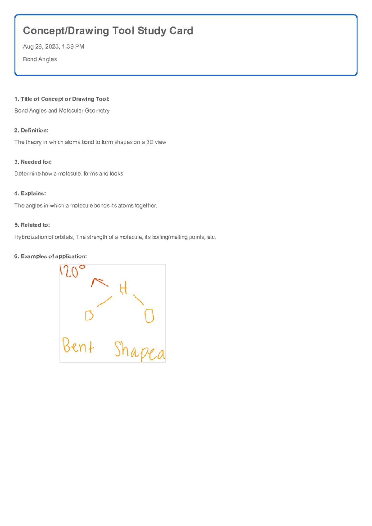 Bond Angles + Molecular Gemoetry - Study Card - Chem 1020 - Concept ...