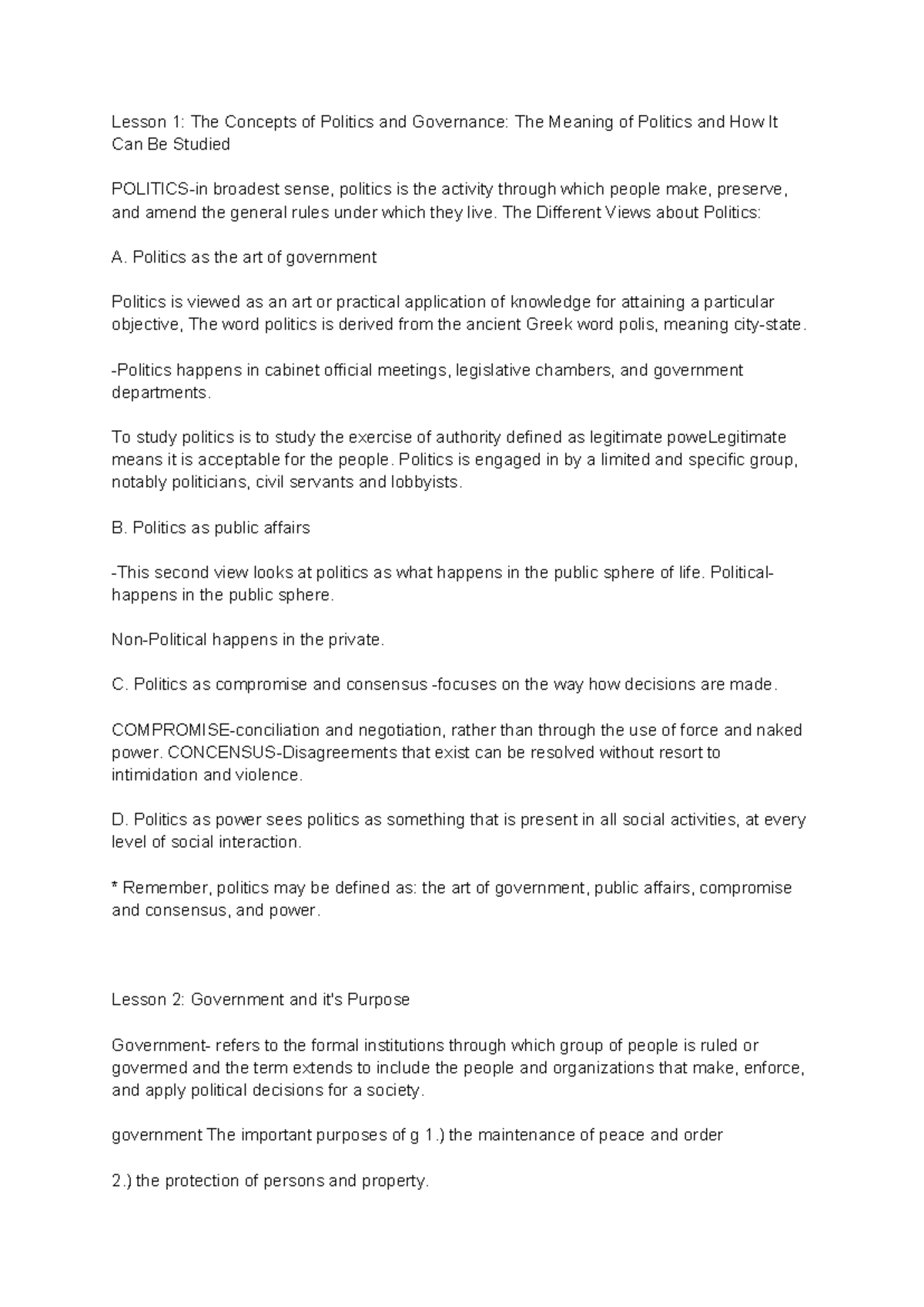POL101 Lesson 1-4: Concepts of Politics, Governance, and Ideologies ...