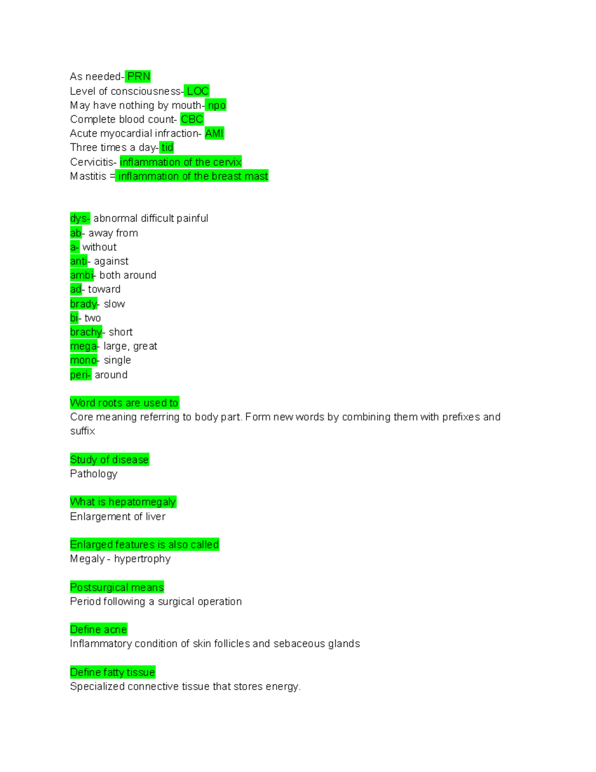 Medical Terminology Study Guide: Key Concepts & Definitions (MED 101 ...