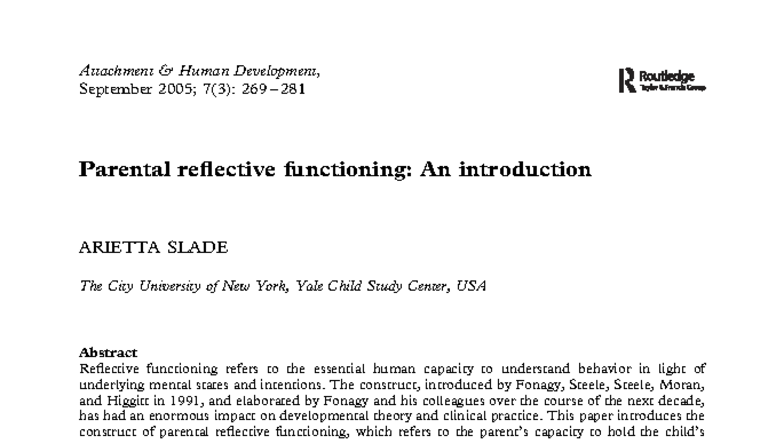 Parental Reflective Functioning: Impact on Child Development Overview ...