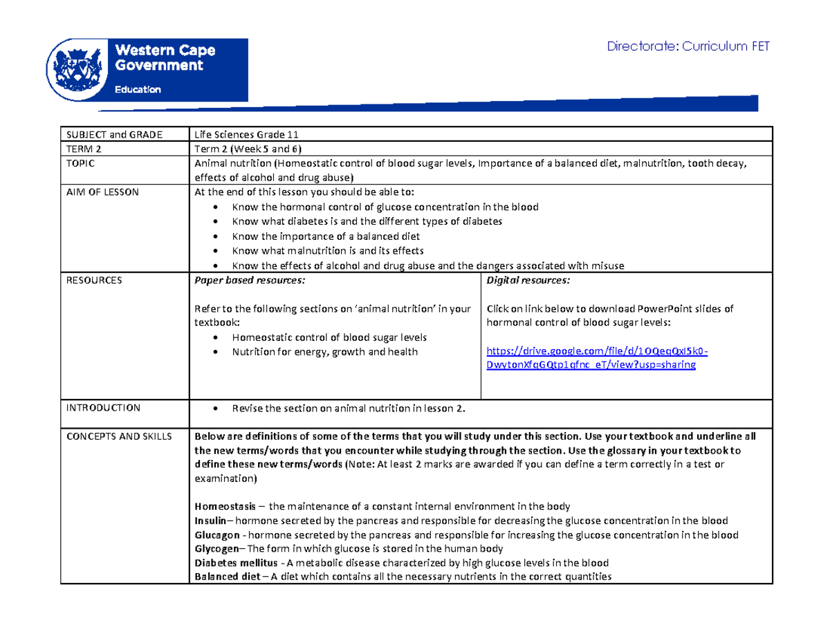 Grade 11 Life Sciences Lesson 3: Animal Nutrition (Term 2, Weeks 5-6 ...