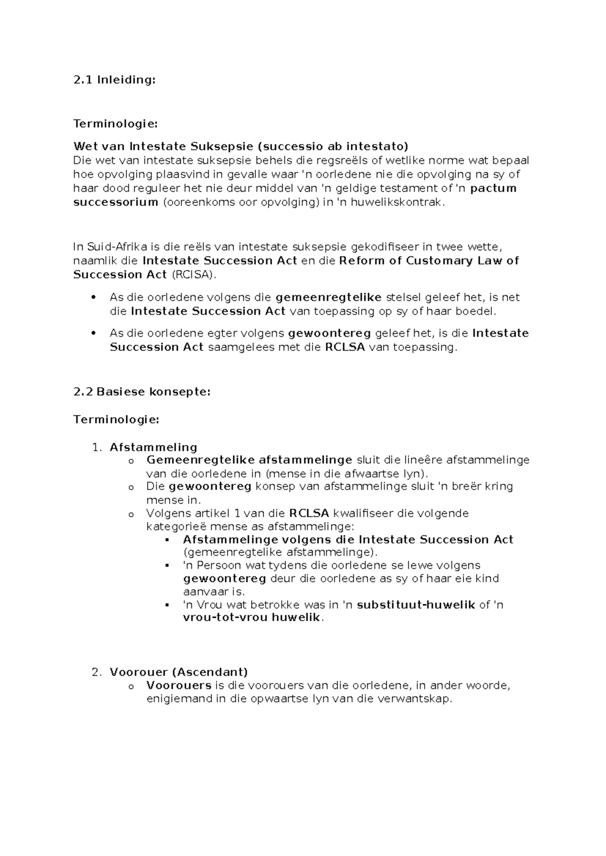Hoofstuk 2: Wet van Intestate Suksepsie en Terminologie (BL 39 51 ...