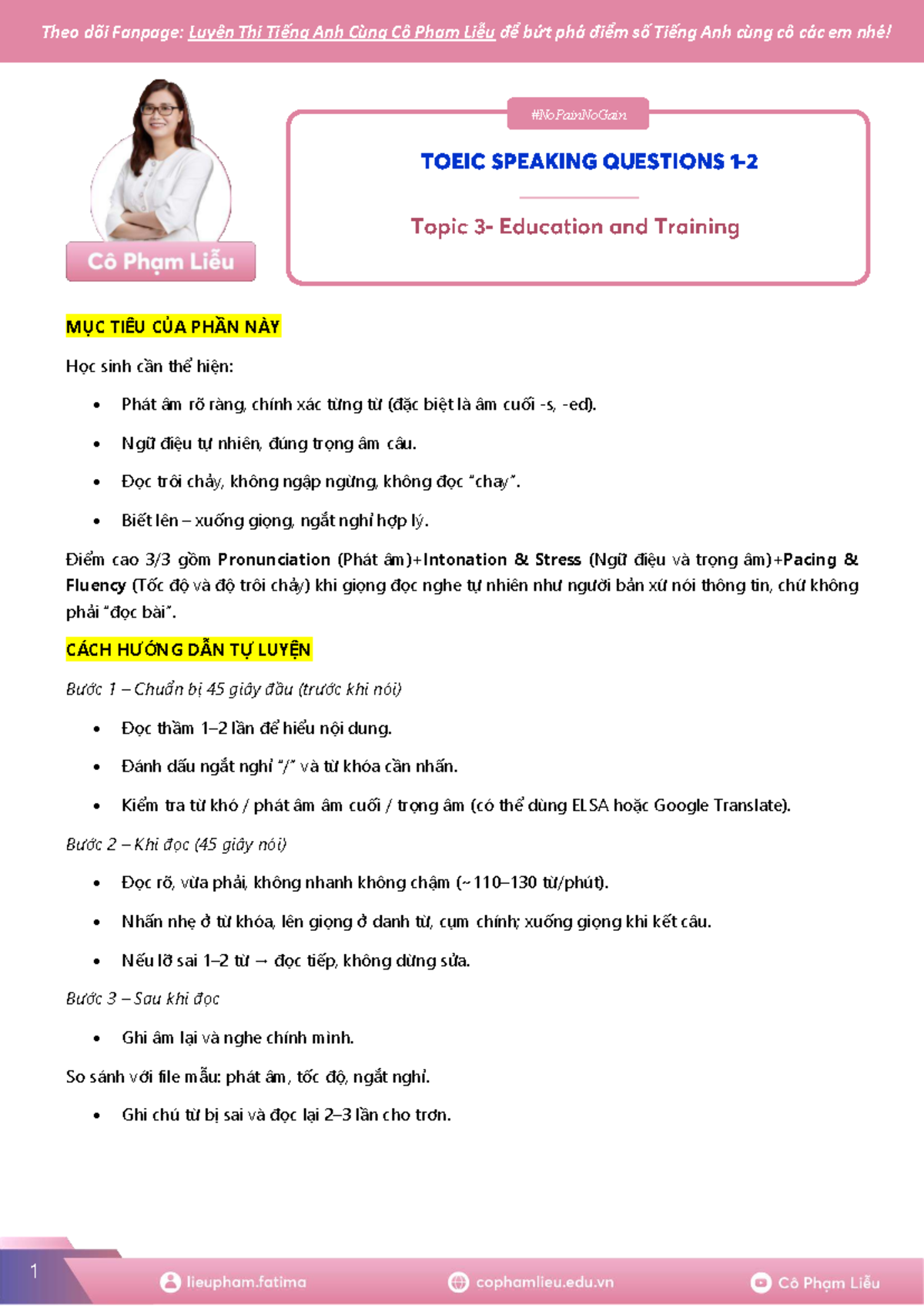 TOEIC Speaking Questions 1-2: Education & Training Guide - Studocu