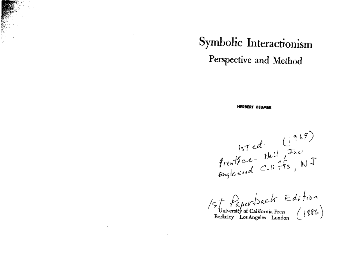 1969 Blumer Symbolic Interactionism - Symbolic Interactionism ...