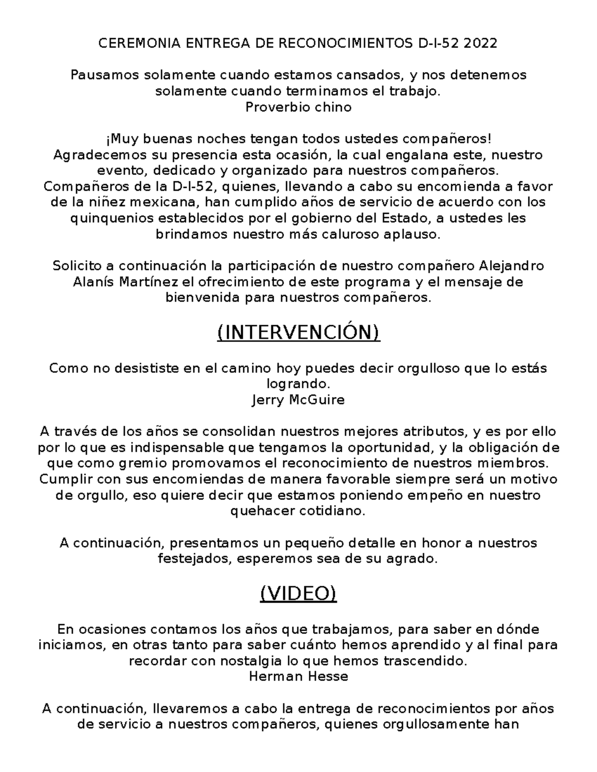 Programa Ceremonia de Entrega de Reconocimientos 2022 - Studocu