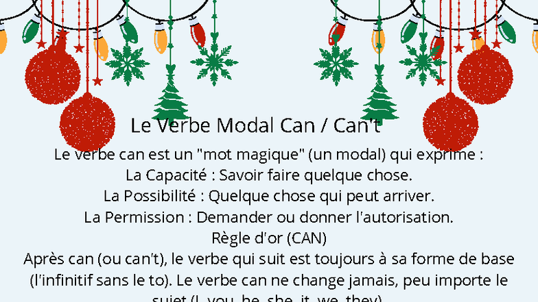 Le Verbe Modal Can: Capacité, Possibilité et Permission - Studocu