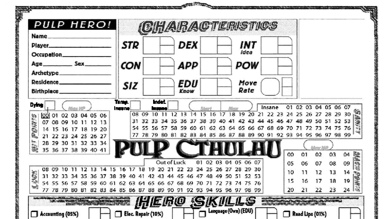 Pulp Cthulhu Character Sheet - Printer Friendly Version - Studocu