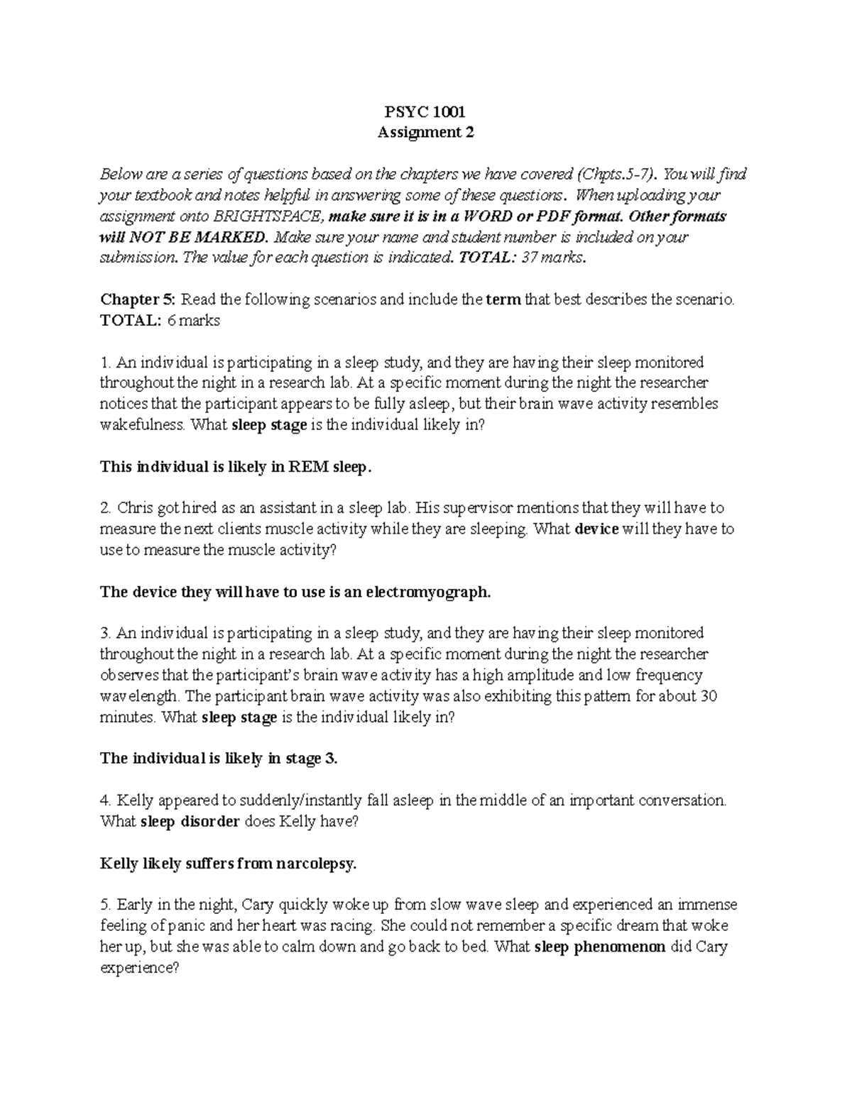 PSYC 1001 Assignment 2: Sleep Studies and Memory Concepts - Studocu