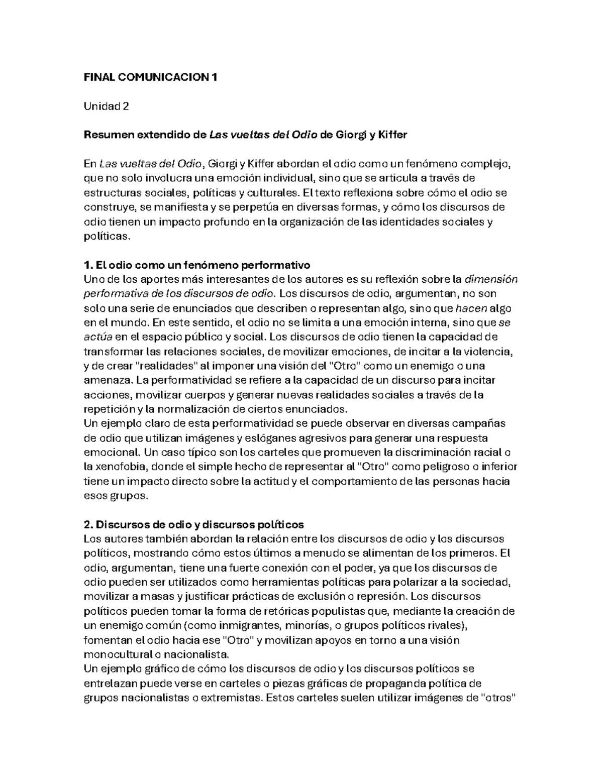 Final Comunication 1: Extended Summary of Unidad 2 Concepts - Studocu