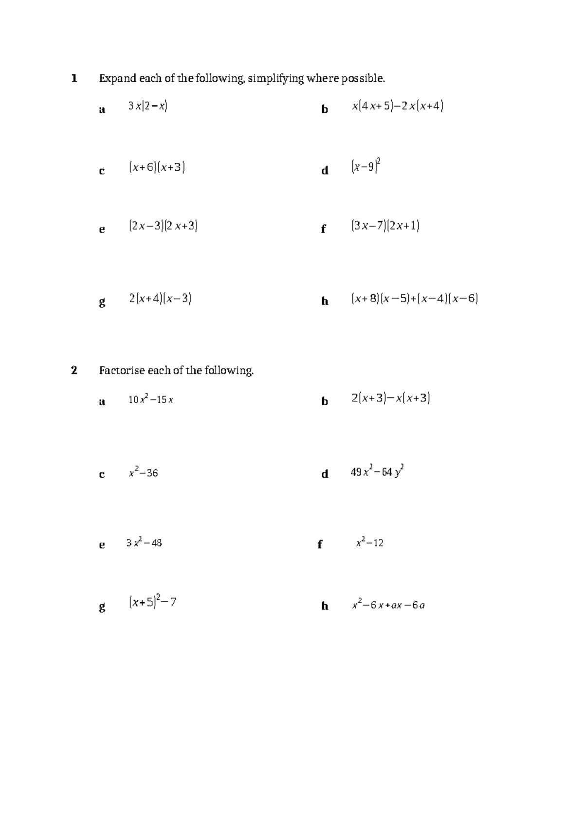 Quadratics Worksheet - Revision for Math 101 - Studocu