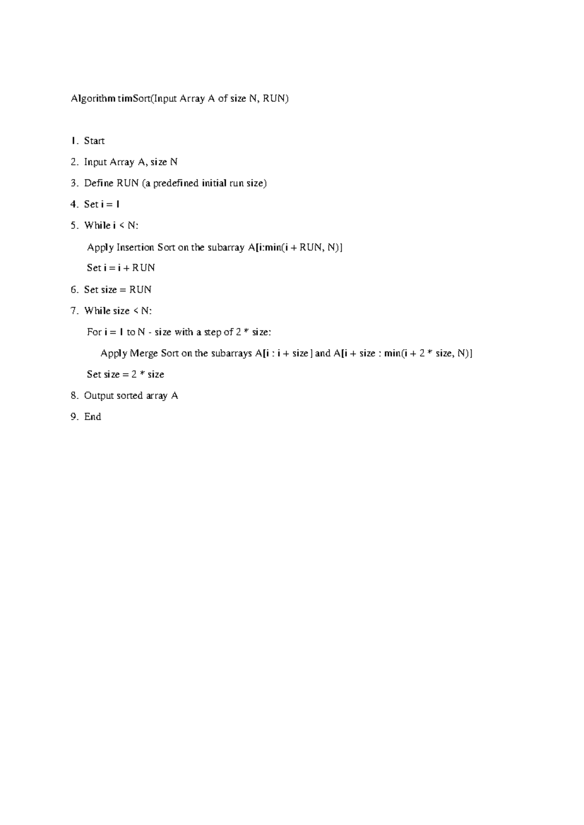 Timsort Algorithm Flowchart (CS101) - Studocu