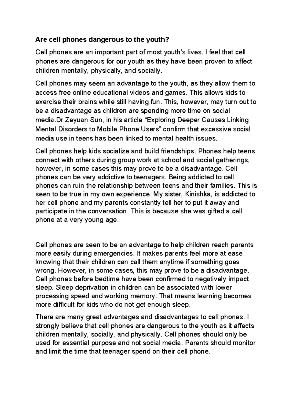 Gr12 Essay: Assessing the Dangers of Cell Phones to Youth - Studocu