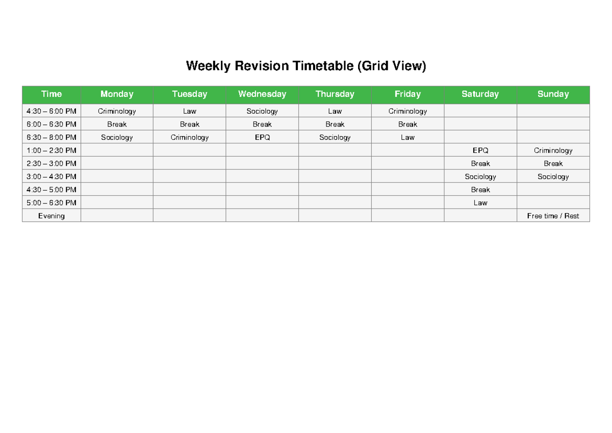 Revision Timetable Grid - 456Z0401 - Studocu