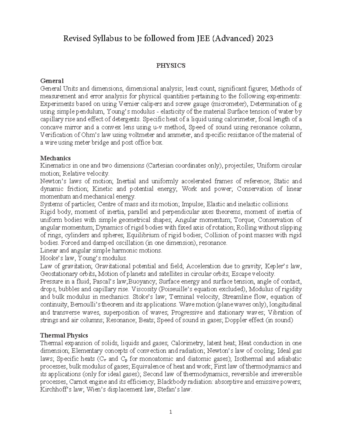 JEE (Advanced) 2023 Revised Physics & Mathematics Syllabus Overview ...