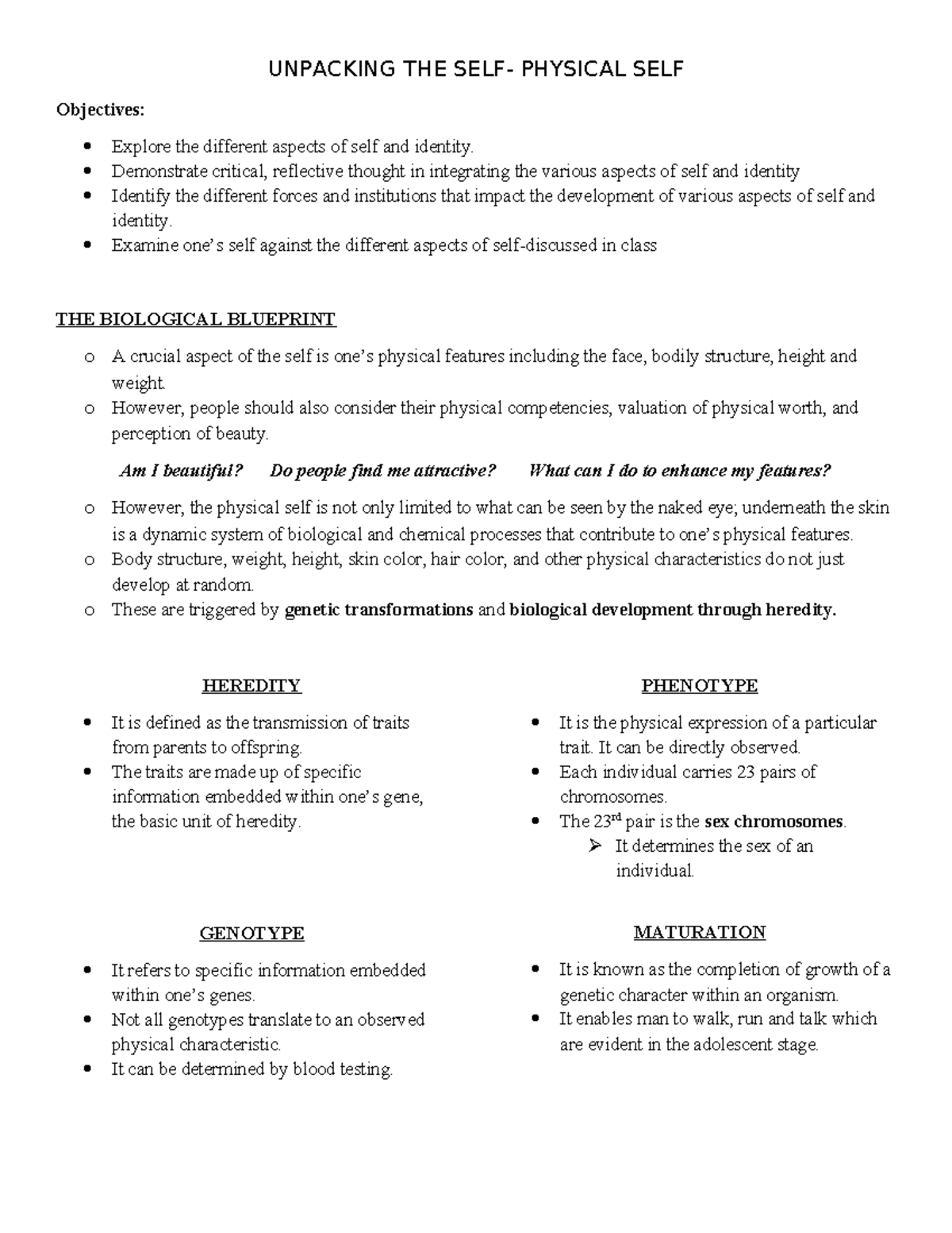 Psych 101 - Physical Self & Body Image Notes - Studocu