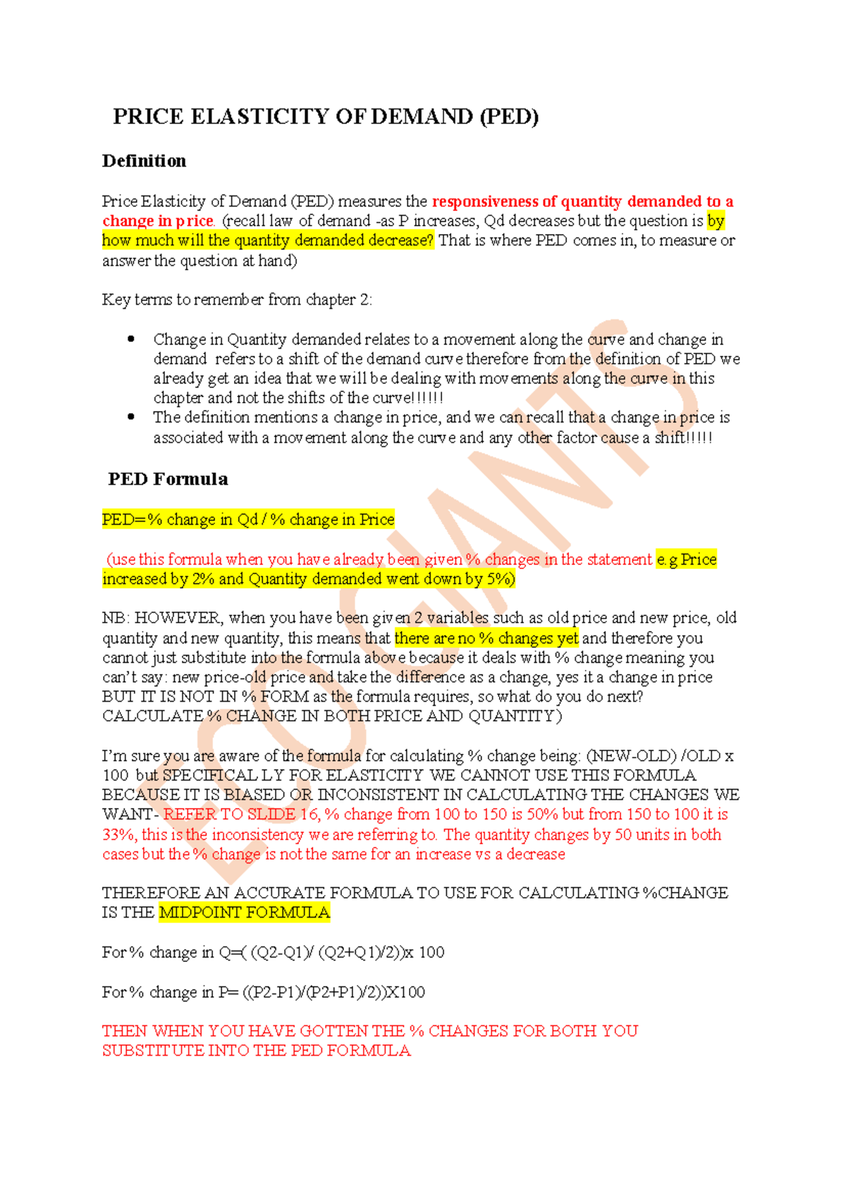 Chapter 5: Elasticity Notes (Economics) - Price Elasticity of Demand ...