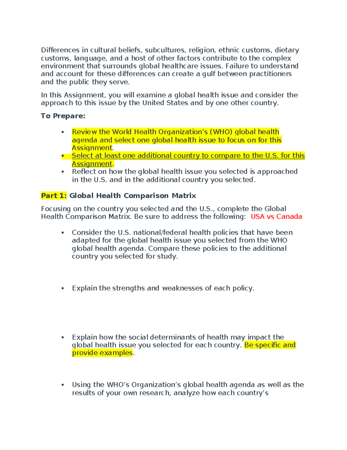 Global Health Comparison: USA vs Canada - Assignment 266694 - Studocu