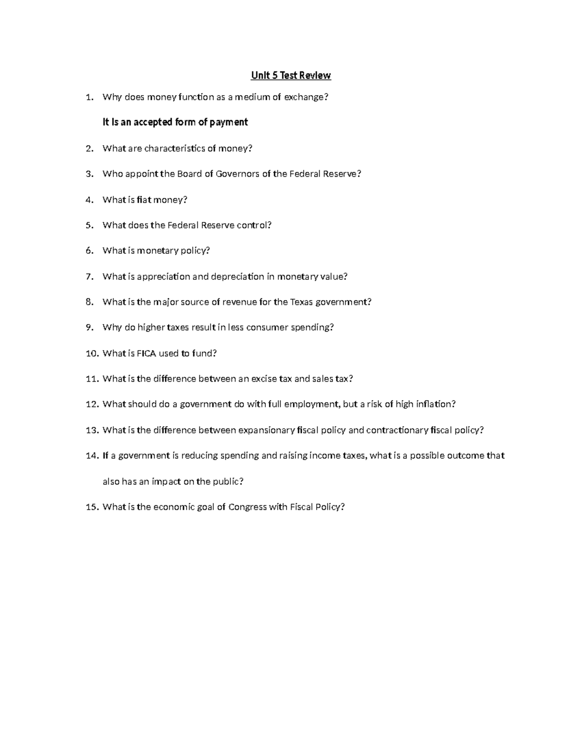 Unit 5 Test Review - Key Concepts and Answers - Studocu