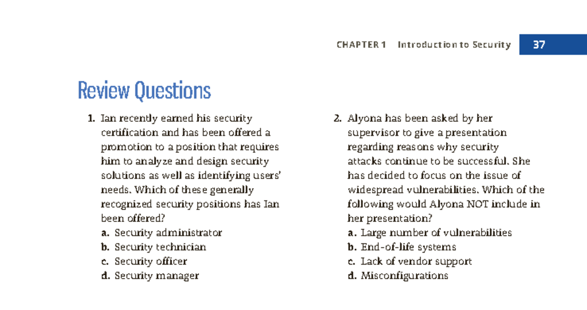 Chapter 1 MCQ Review - Security Fundamentals (info sec) - Studocu
