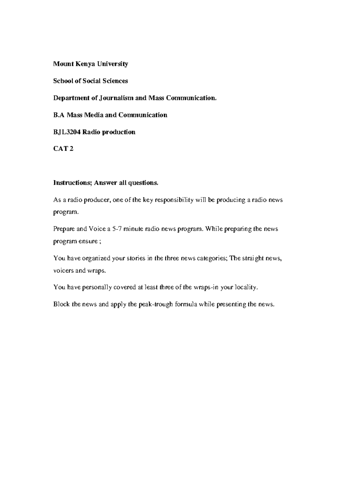BJL3204 Radio Production CAT 2: Morning News Bulletin Script - Studocu
