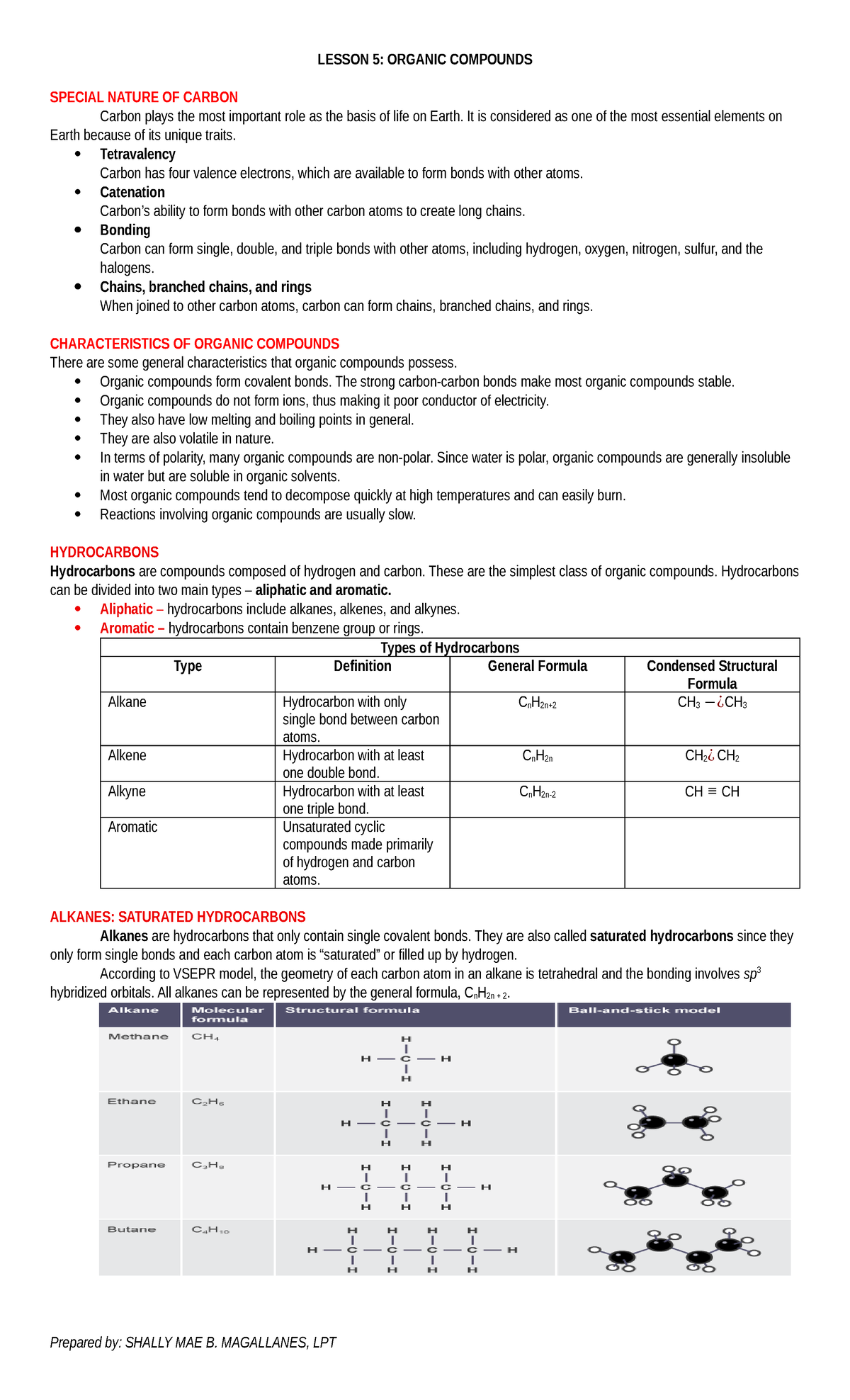 Lesson 5 - Handouts for Science - LESSON 5: ORGANIC COMPOUNDS SPECIAL ...