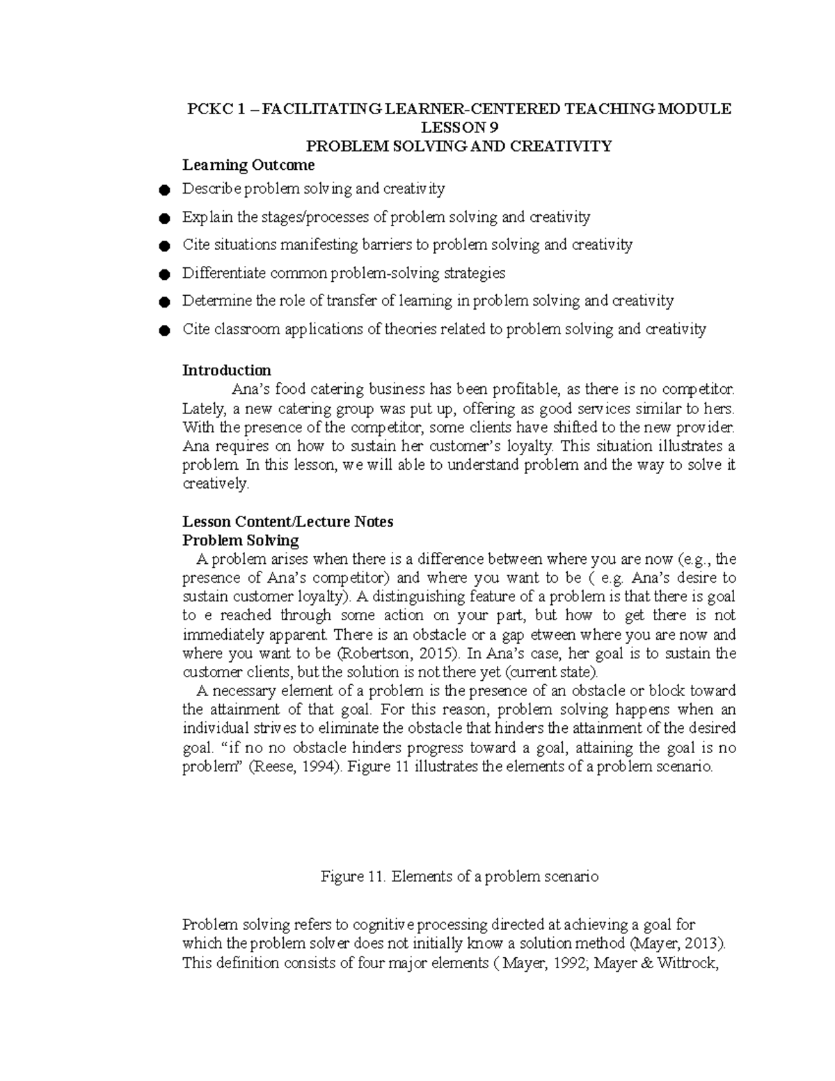 Problem Solving AND Creativity - PCKC 1 – FACILITATING LEARNER-CENTERED TEACHING MODULE LESSON 9 ...