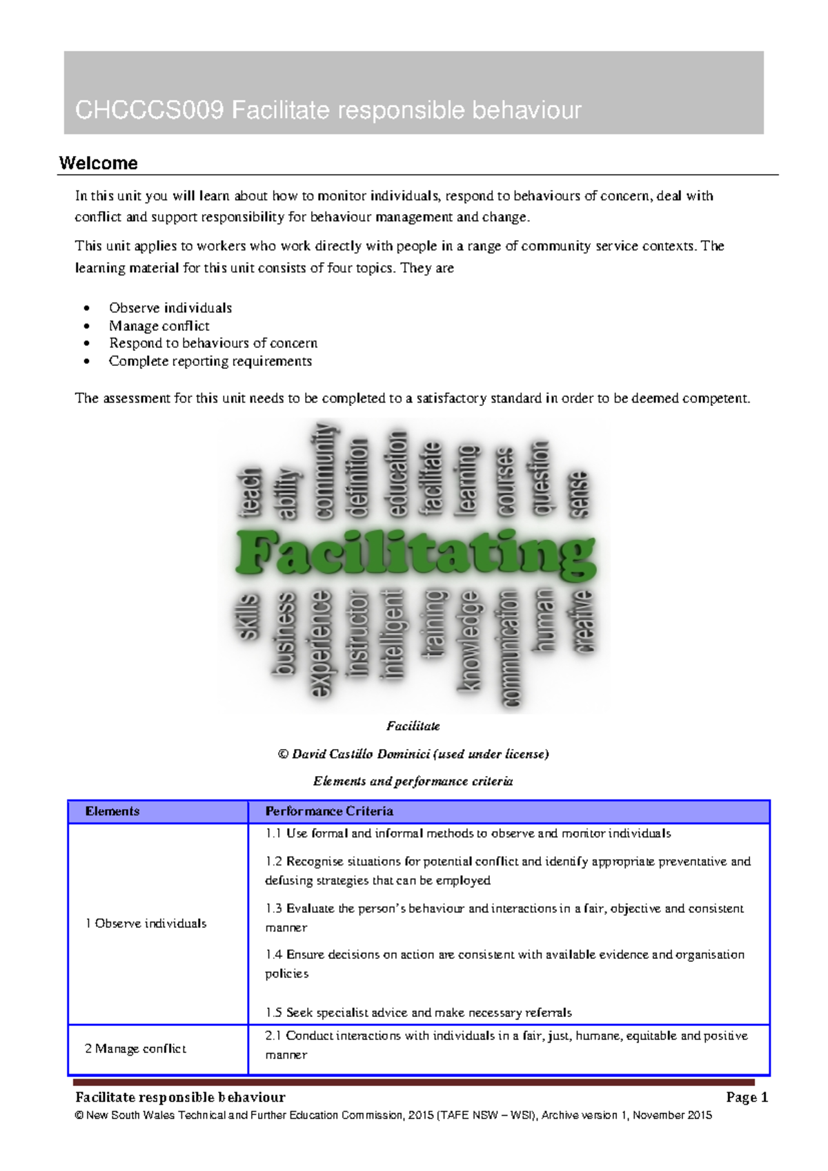 Facilitate Responsible Behaviour: CHCCCS009 Unit Overview and ...